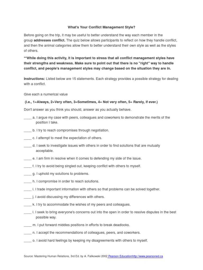 Understanding Conflict Styles Quiz | PDF | Conflict Resolution | Action ...