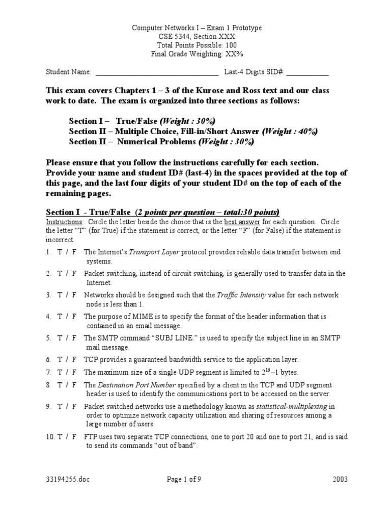 Exam Prototype | PDF | Transmission Control Protocol | Port (Computer ...
