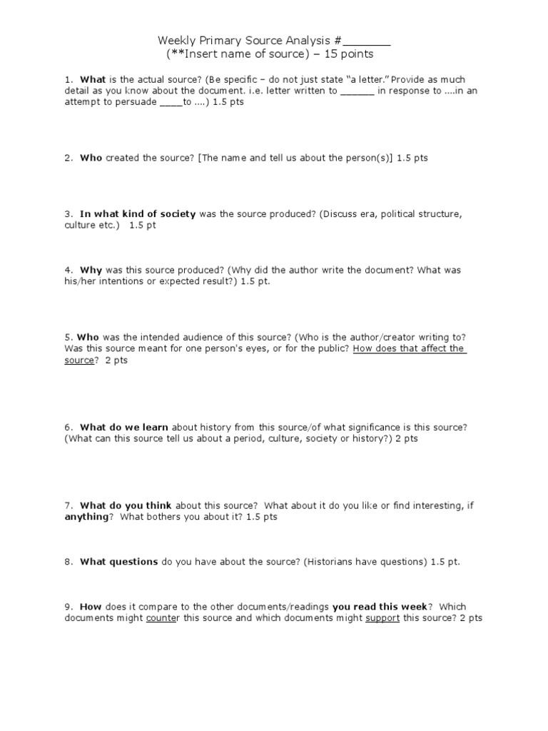 Weekly Primary Source Analysis Guide | PDF