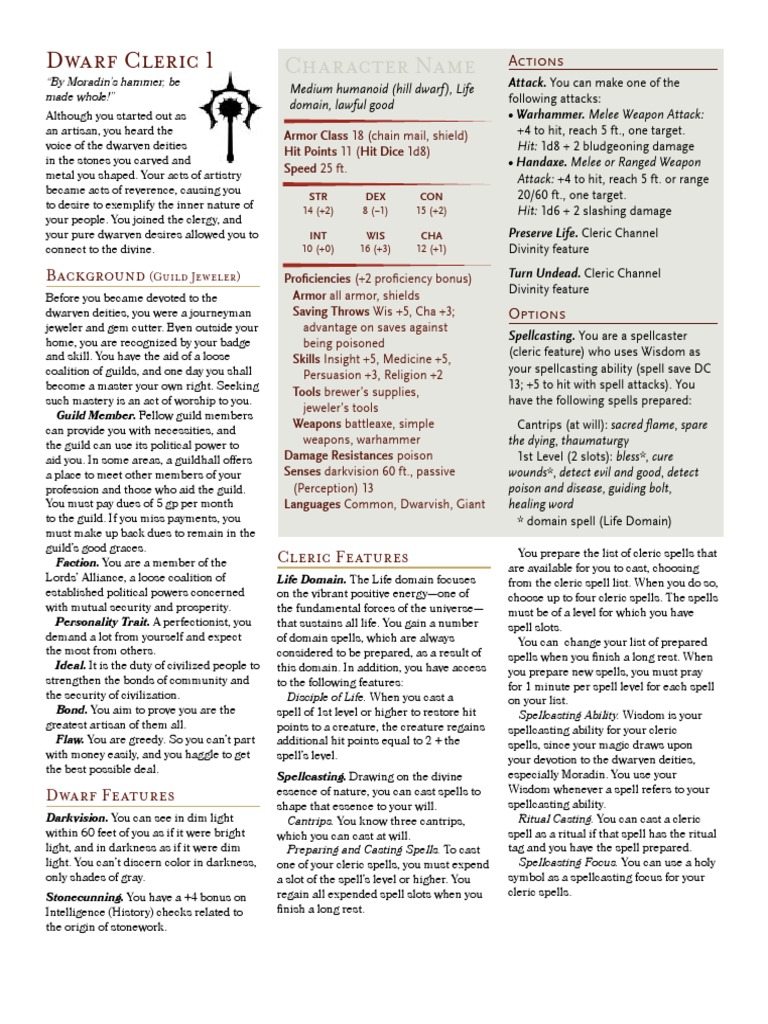 Dwarf Cleric 1 | D20 System | Fantasy Role Playing Games
