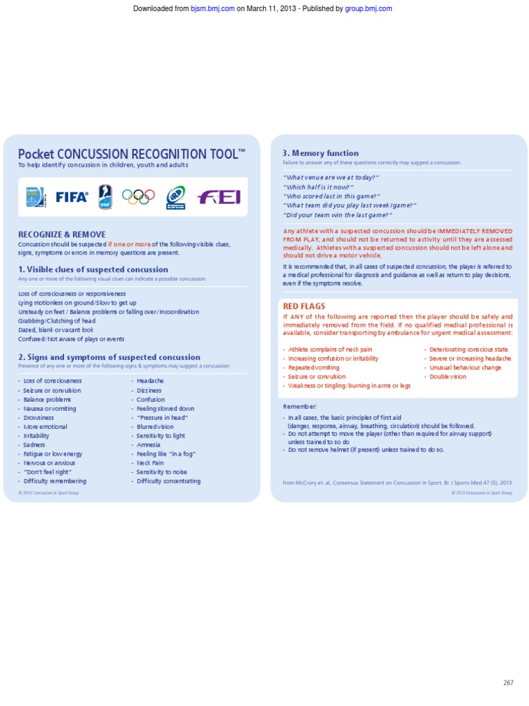 SCAT3 Pocket | PDF | Concussion | Neurological Disorders