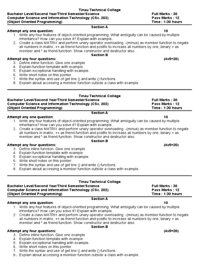 Oops Paper Mid Term | PDF | Method (Computer Programming) | Object ...