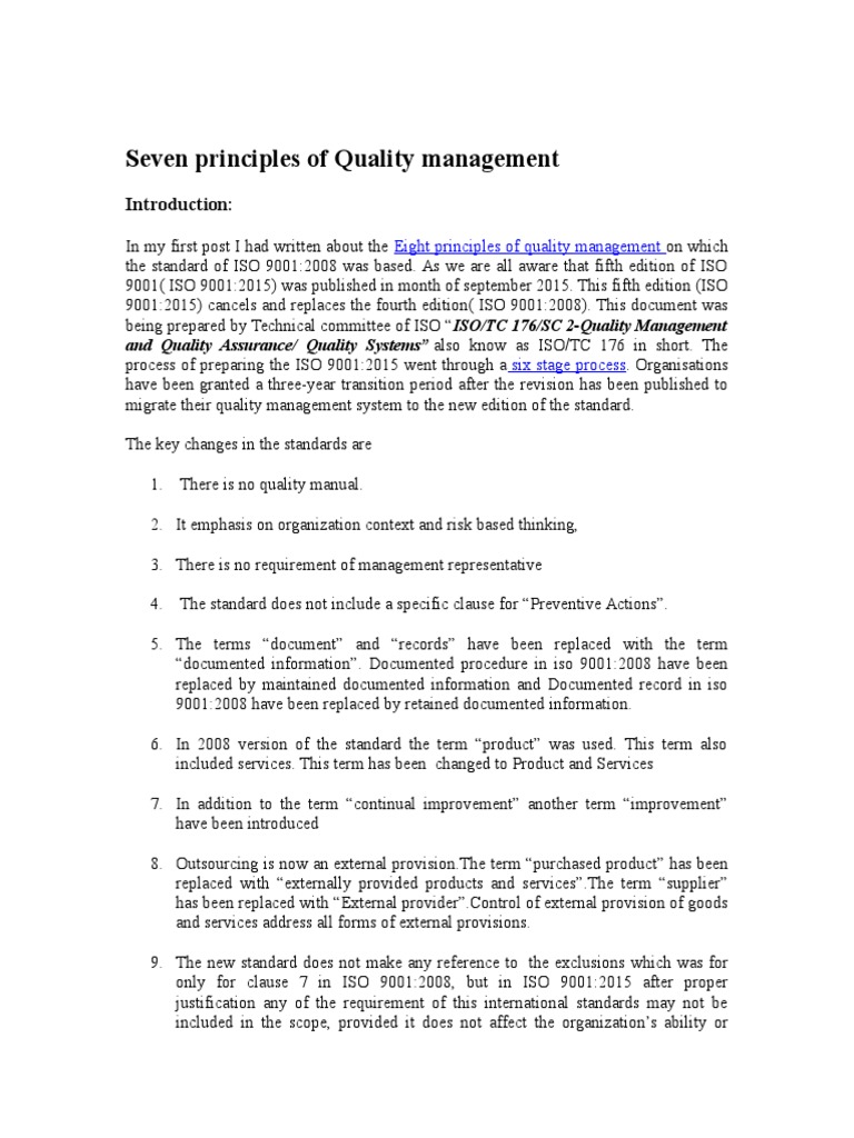 Seven Principles of Quality Management | PDF | Quality Management ...