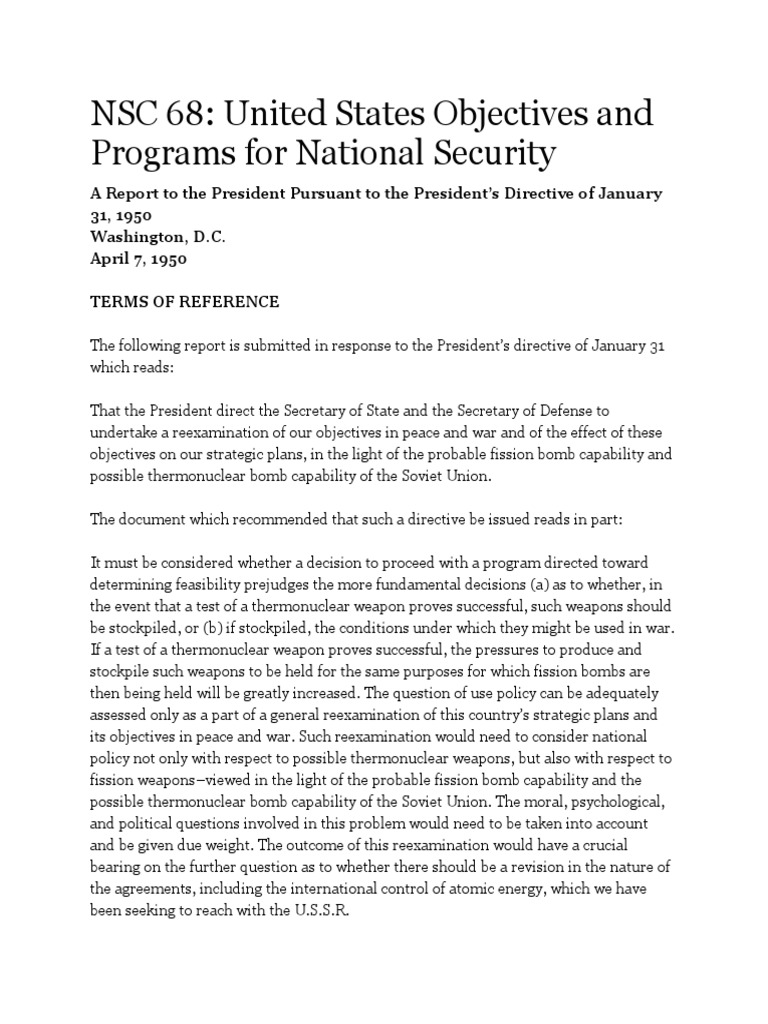 NSC 68 | PDF | Nuclear Weapons | Soviet Union