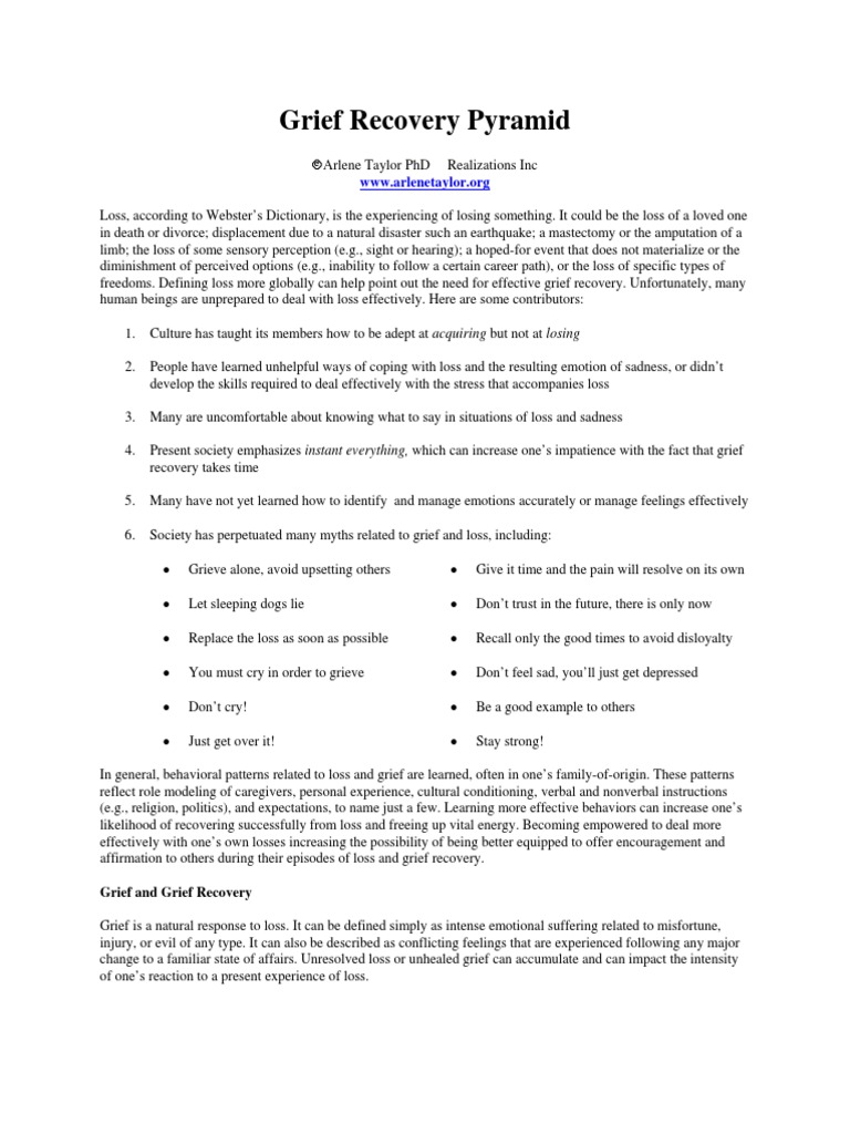 Grief Recovery Pyramid Hand Out | PDF | Grief | Nonverbal Communication