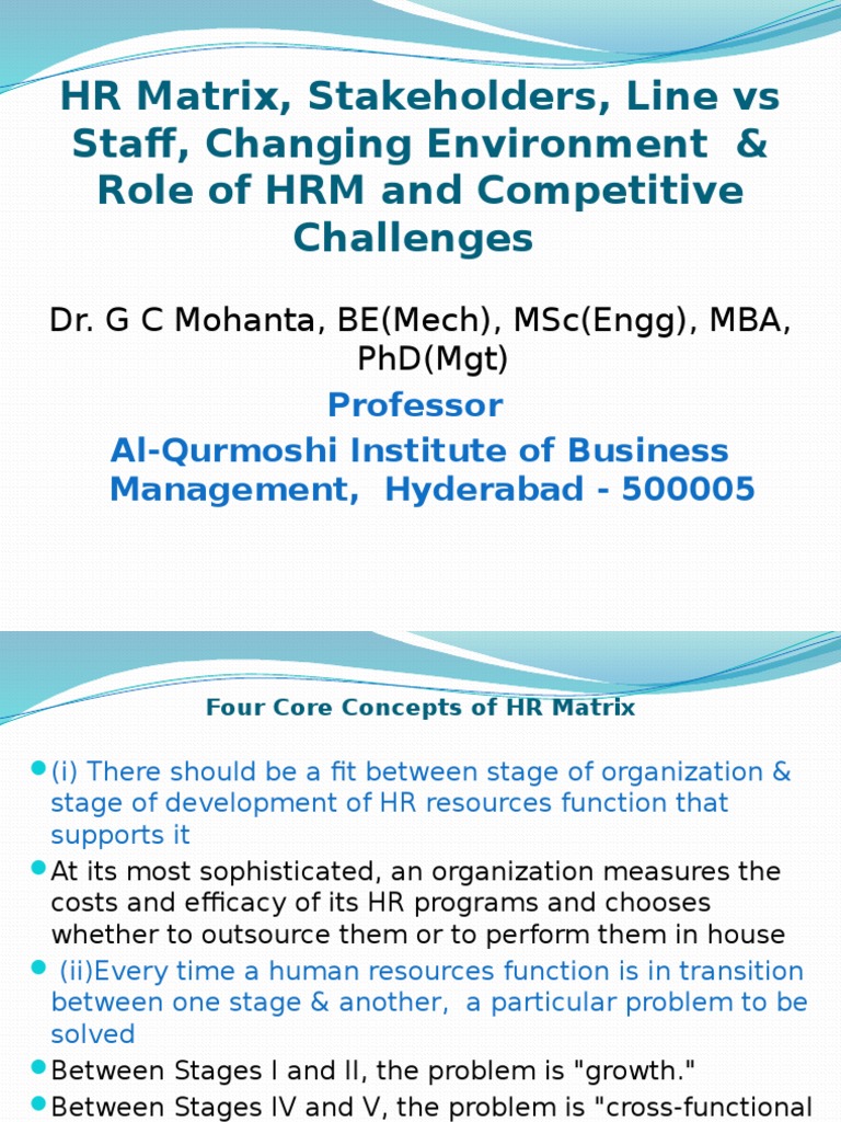 HR Matrix, Stakeholders, Line Vs Staff, Changing Environment & Role of ...