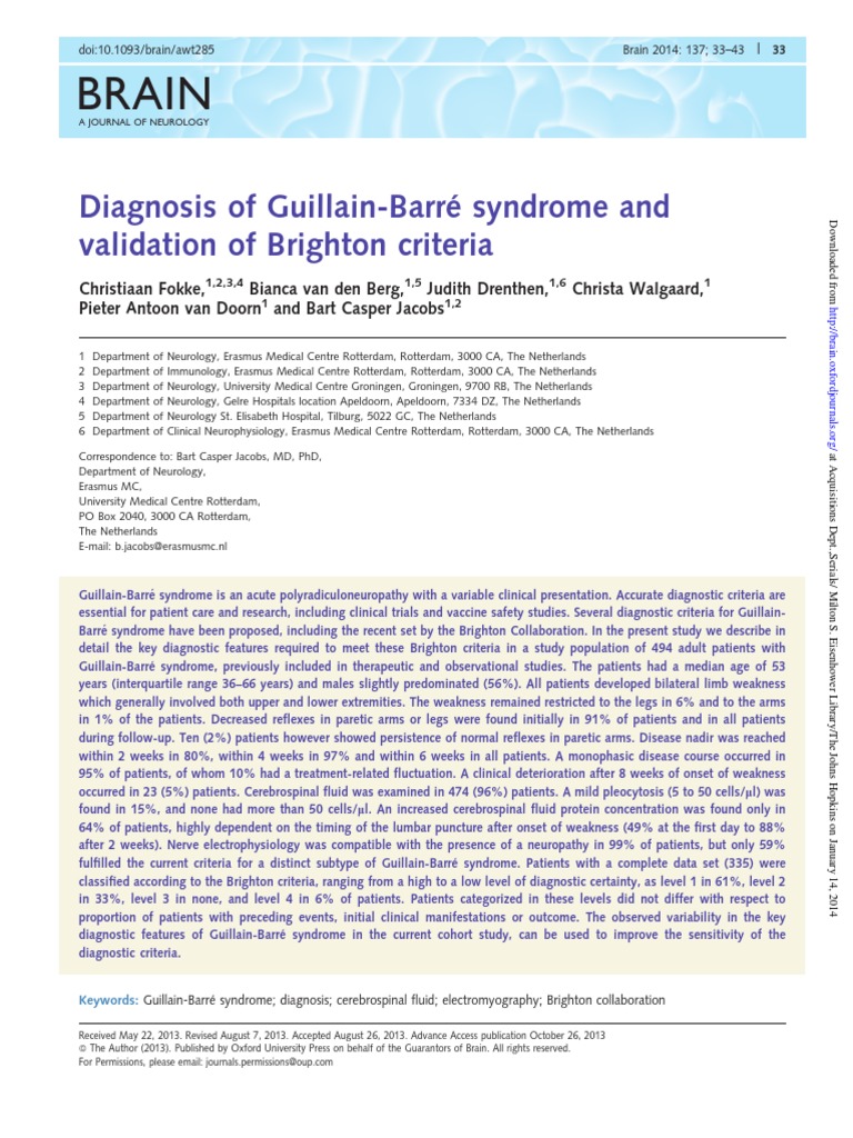 Brighton Criteria For GBS | PDF | Medical Diagnosis | Neurology