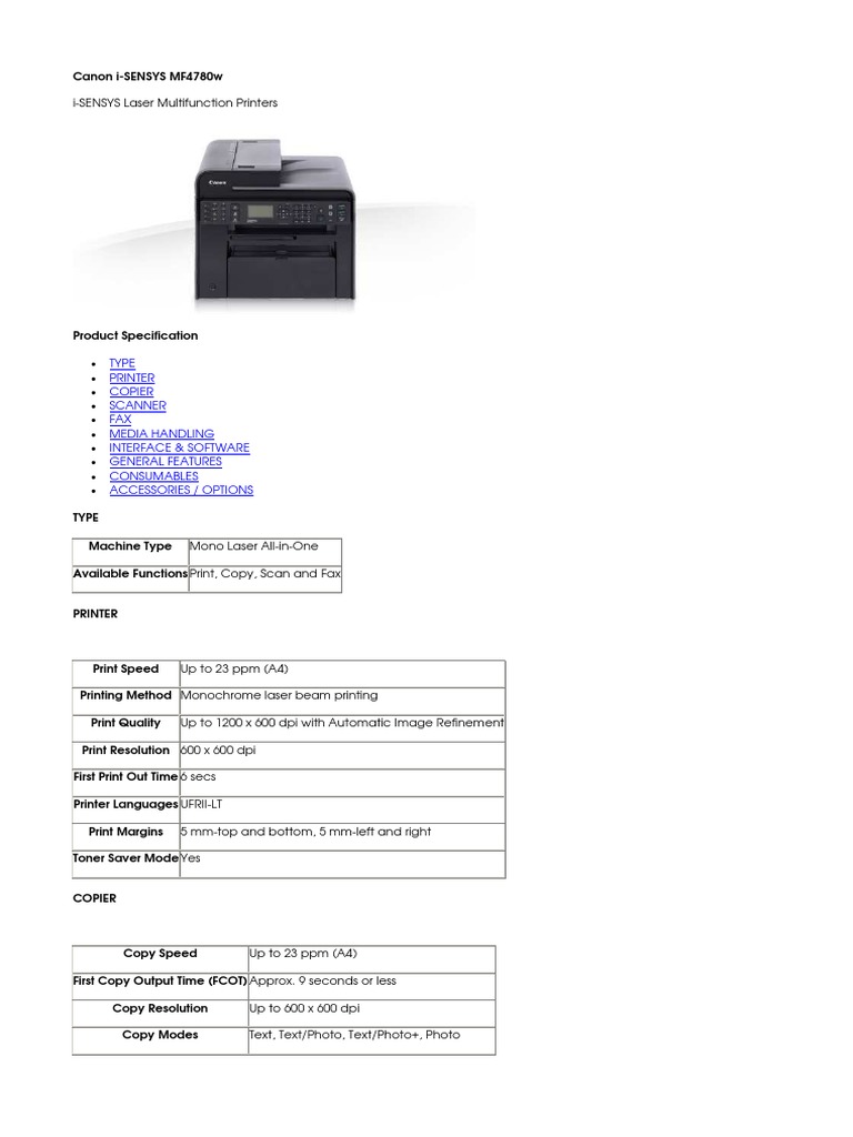Canon Mf4780w | PDF | Image Scanner | Printer (Computing)