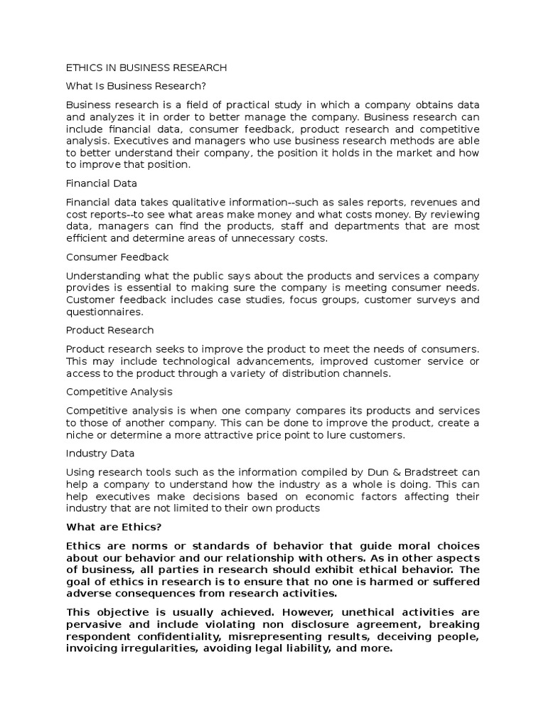 Ethics in Business Research | PDF | Data | Business