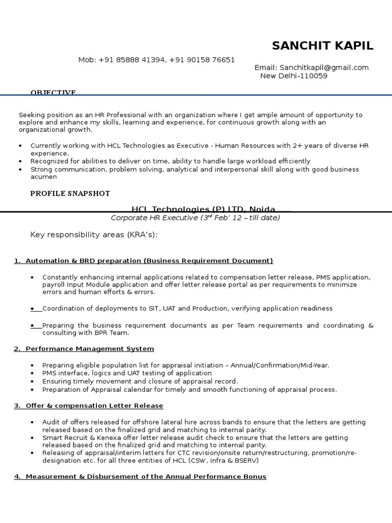 Sanchit Kapil (CV) | Download Free PDF | Human Resources | Performance Appraisal