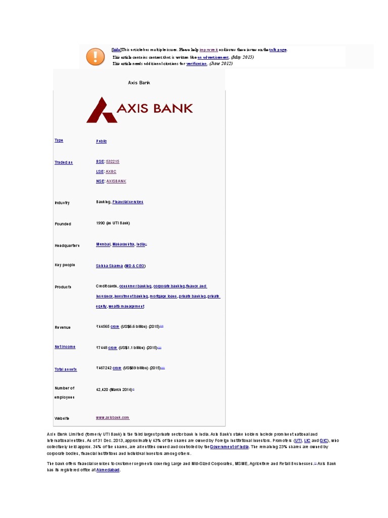 Axis Bank: Talk Page An Advertisement Verification | PDF | Economic ...
