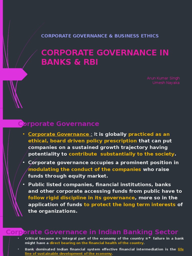Corporate Governance & Business Ethics - Rbi & Banks | PDF | Reserve ...