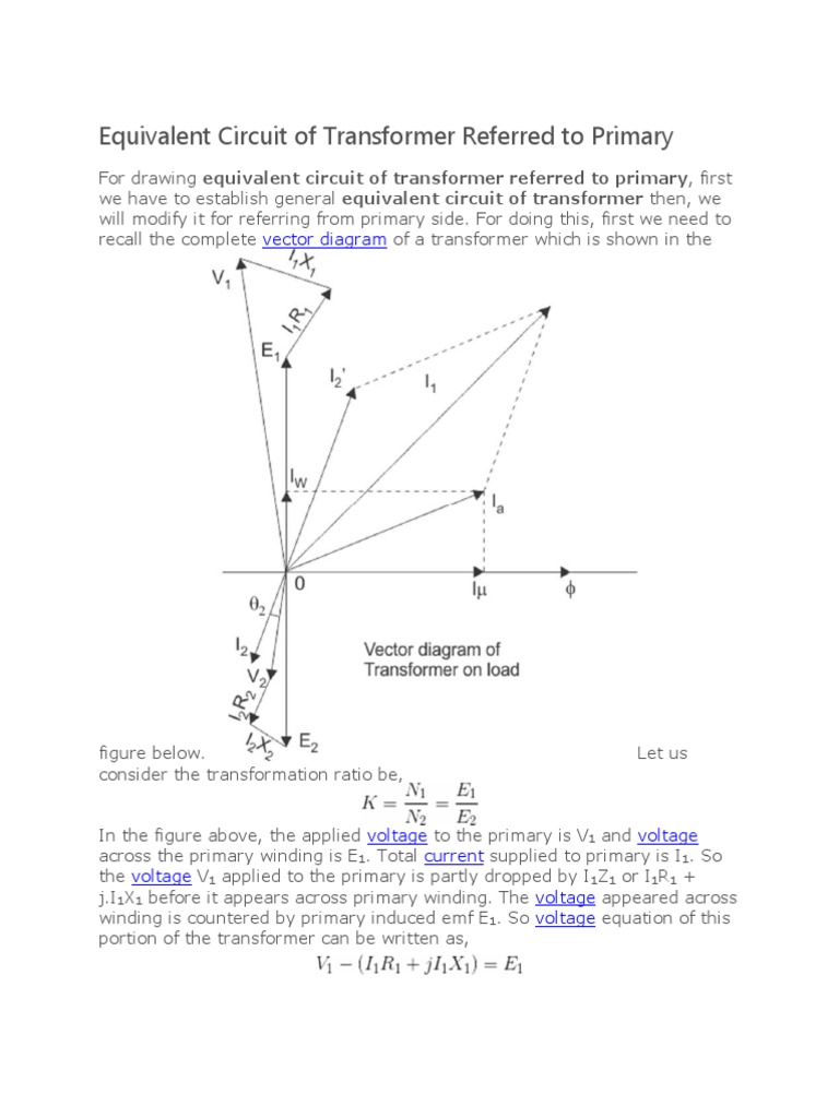 Equivalent Circuit of Transformer Referred To Primary | PDF ...