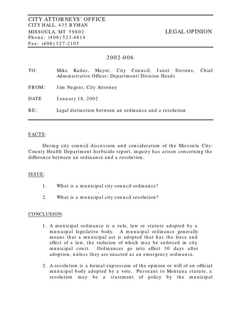 Ordinance Vs Resolution Docs | City Limits | Local Ordinance