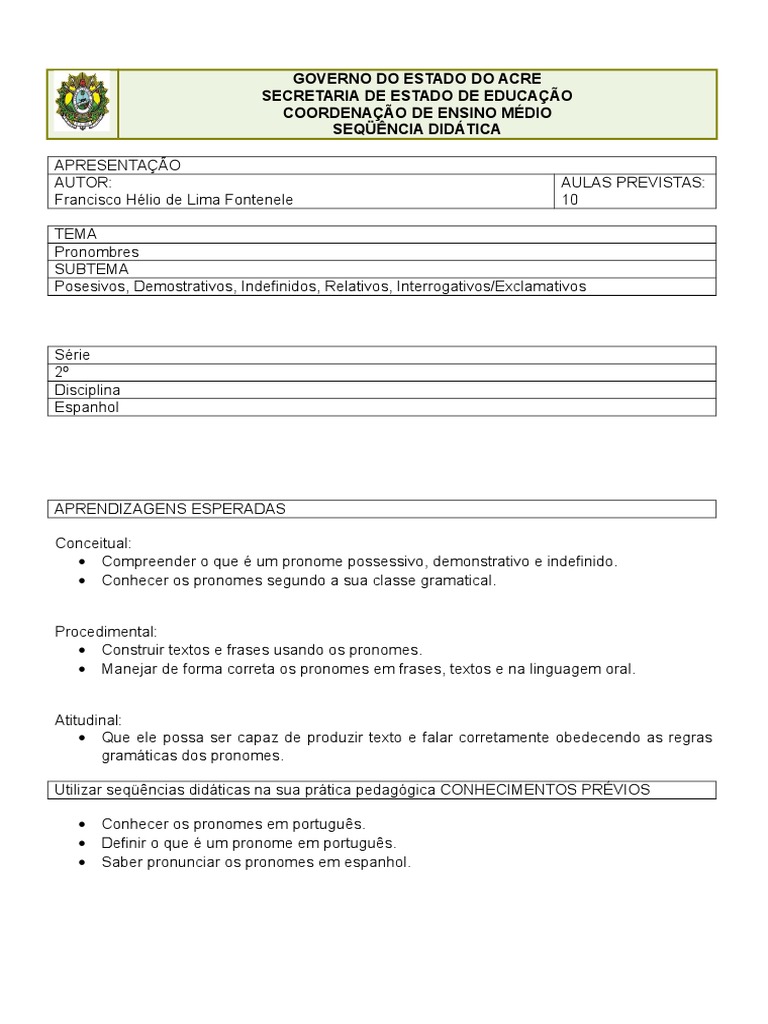 Modelo de Sequencia Didática | PDF | Blog | Estilo (ficção)