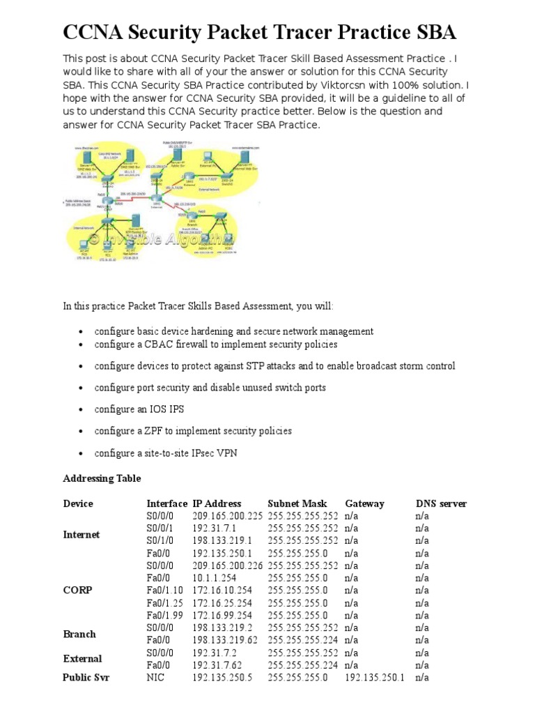 CCNA Security Packet Tracer Practice SBA | PDF | Ip Address | Router ... CCNA Security Packet Tracer Practice SBA | PDF | Ip Address | Router ...