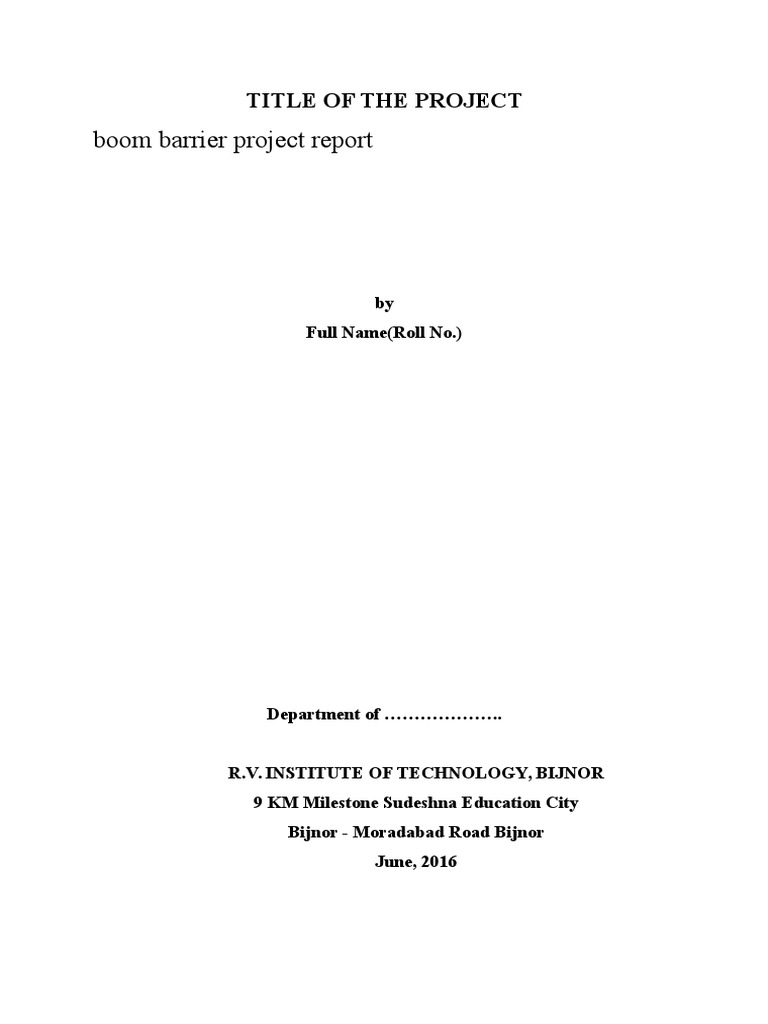 Polytechnic Project Report Front Paper Format | Institute Of Technology ...