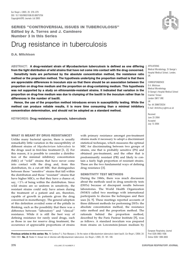 Drug Resistance in Tuberculosis | PDF | Drug Resistance | Tuberculosis