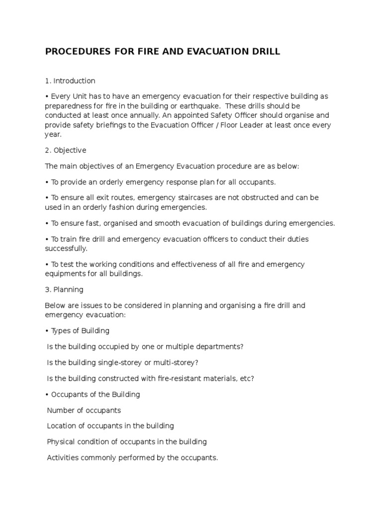 Procedures For Fire and Evacuation Drill | PDF | Emergency Evacuation ...