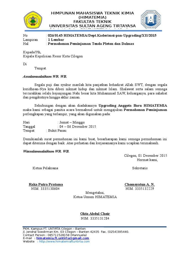 026 Surat Peminjaman Tenda Pleton Dalmas Kapolres | PDF