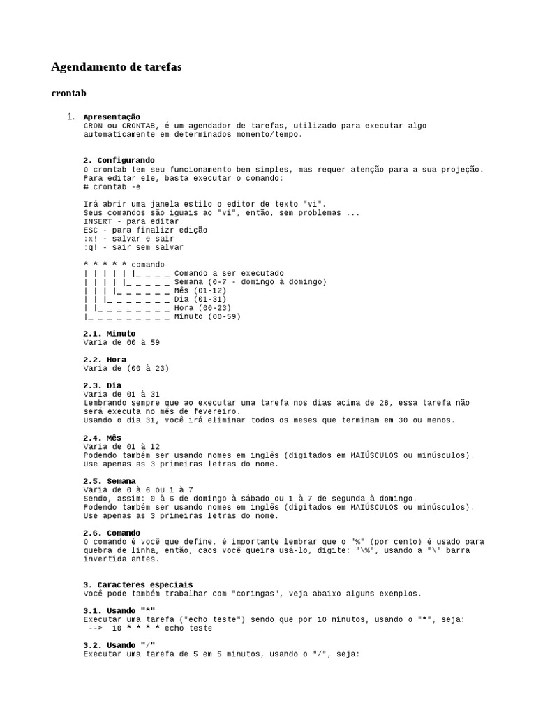 CronTab - Agendamento de Tarefas | PDF | Unidades de medida | Software Unix