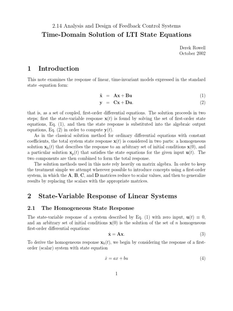 Time-Domain Solution of LTI State Equations 1 Introduction 2 ... - MIT | PDF | Eigenvalues And ...