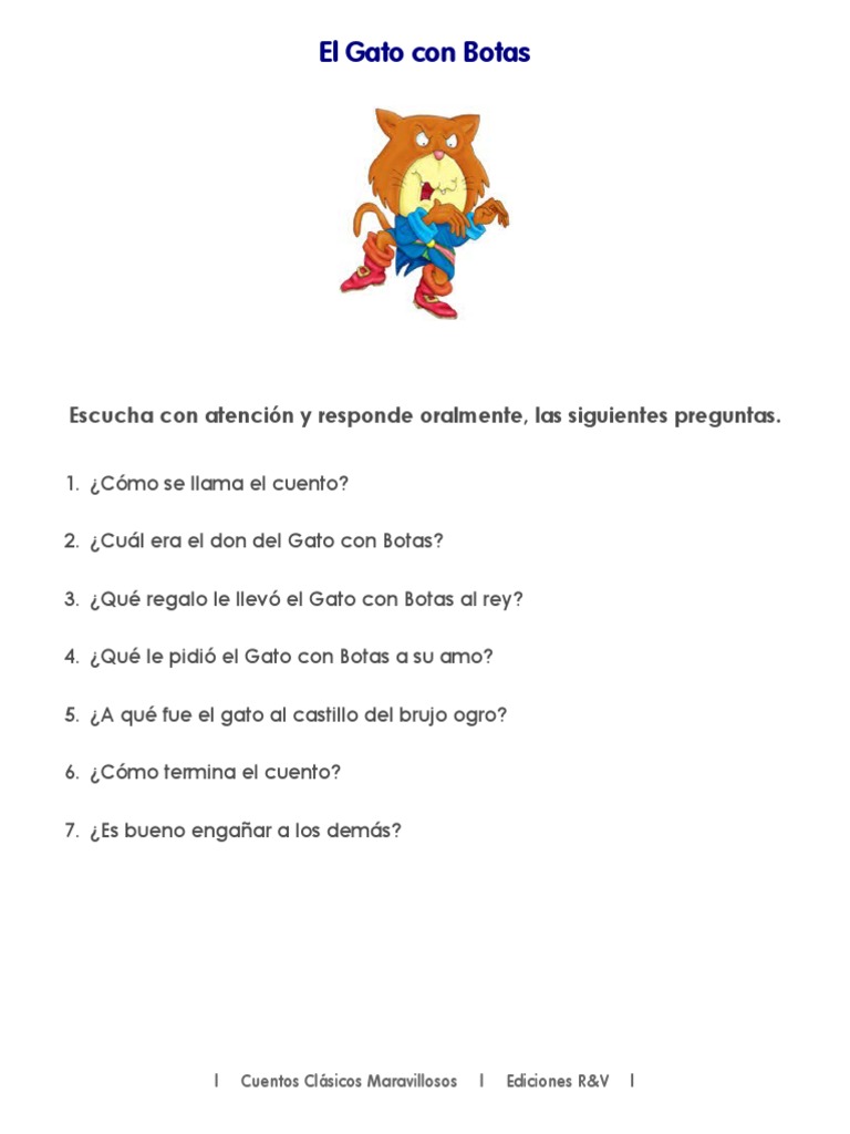 Actividades de Comprensión: El Gato con Botas | PDF | Ficción general