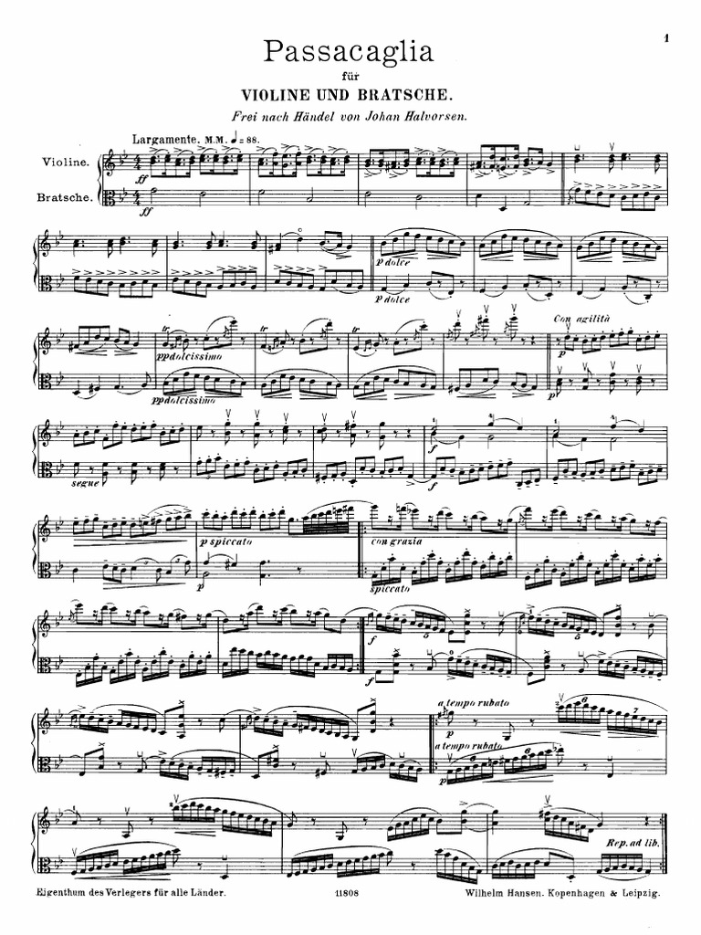 Handel-Halvorsen - Passacaglia For Violin and Viola Hansens | PDF