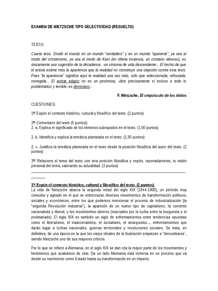 Examen de Nietzsche Tipo Selectividad | PDF