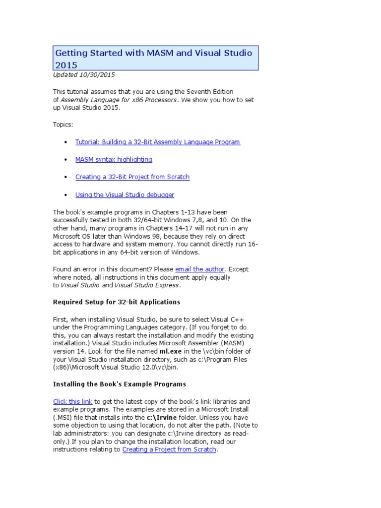 Getting Started With MASM and Visual Studio 2015 | PDF | Microsoft Visual Studio | Computer File