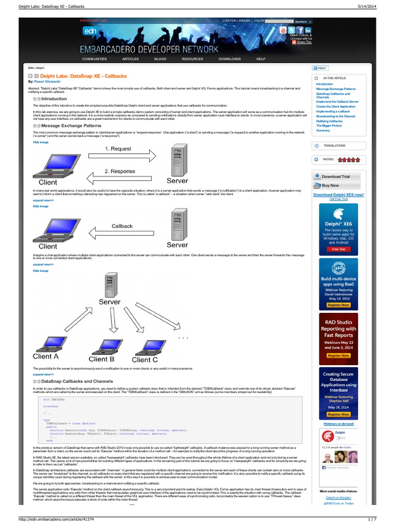 0 Delphi Labs Datasnap Xe Callbacks Pdf Thread Computing Callback Computer Programming