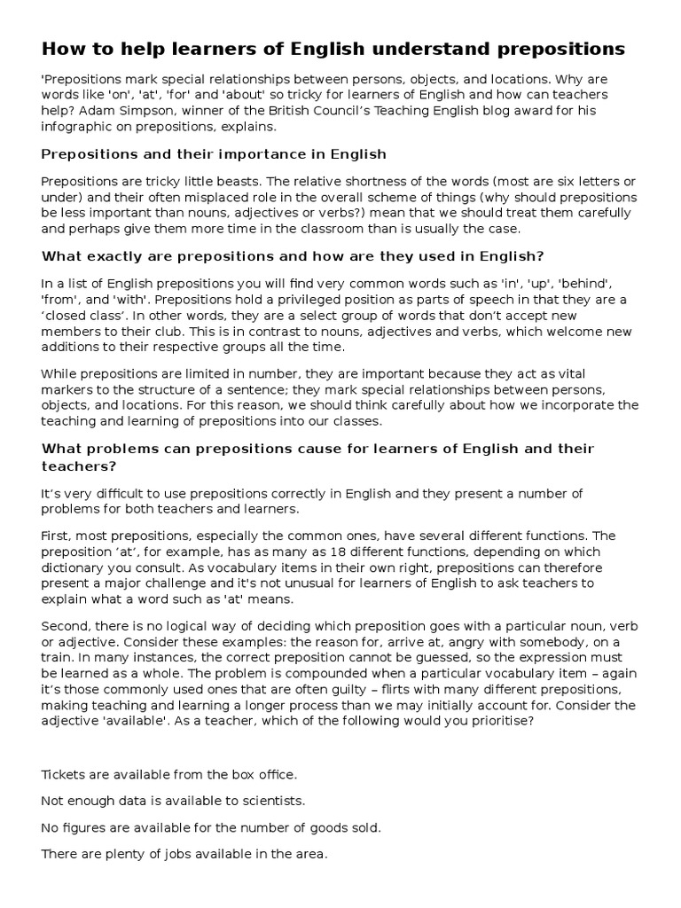 Prepositions British Council | PDF | Preposition And Postposition ...