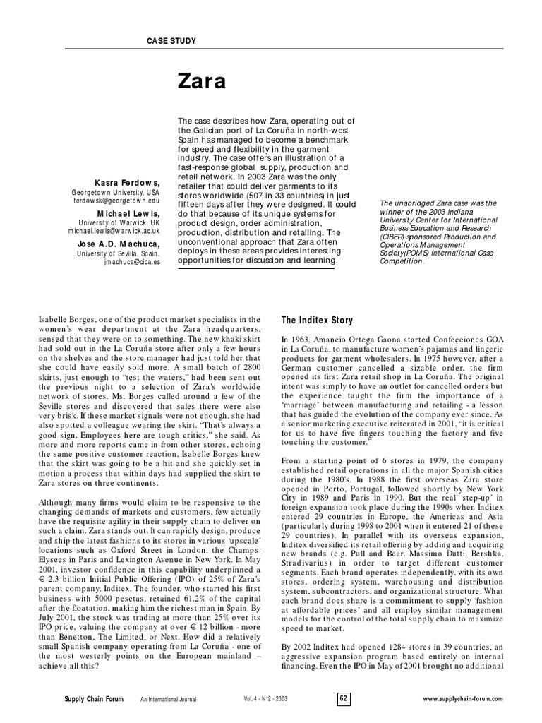 Case Study Zara PDF | PDF | Retail | Inventory