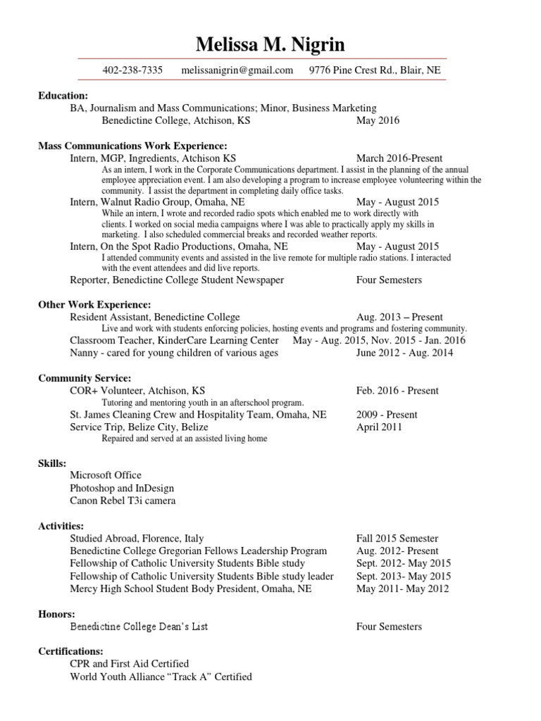 Melissa Nigrin Resume | PDF