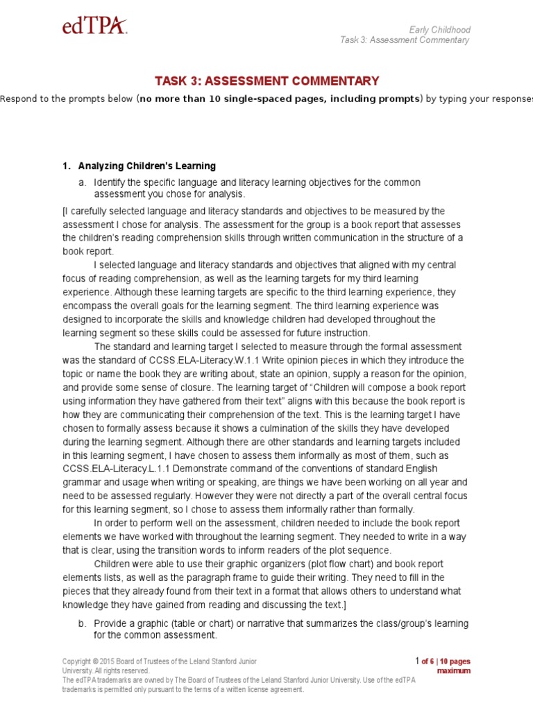 Task 3 Part D Assessment Commentary | PDF | Reading Comprehension ...