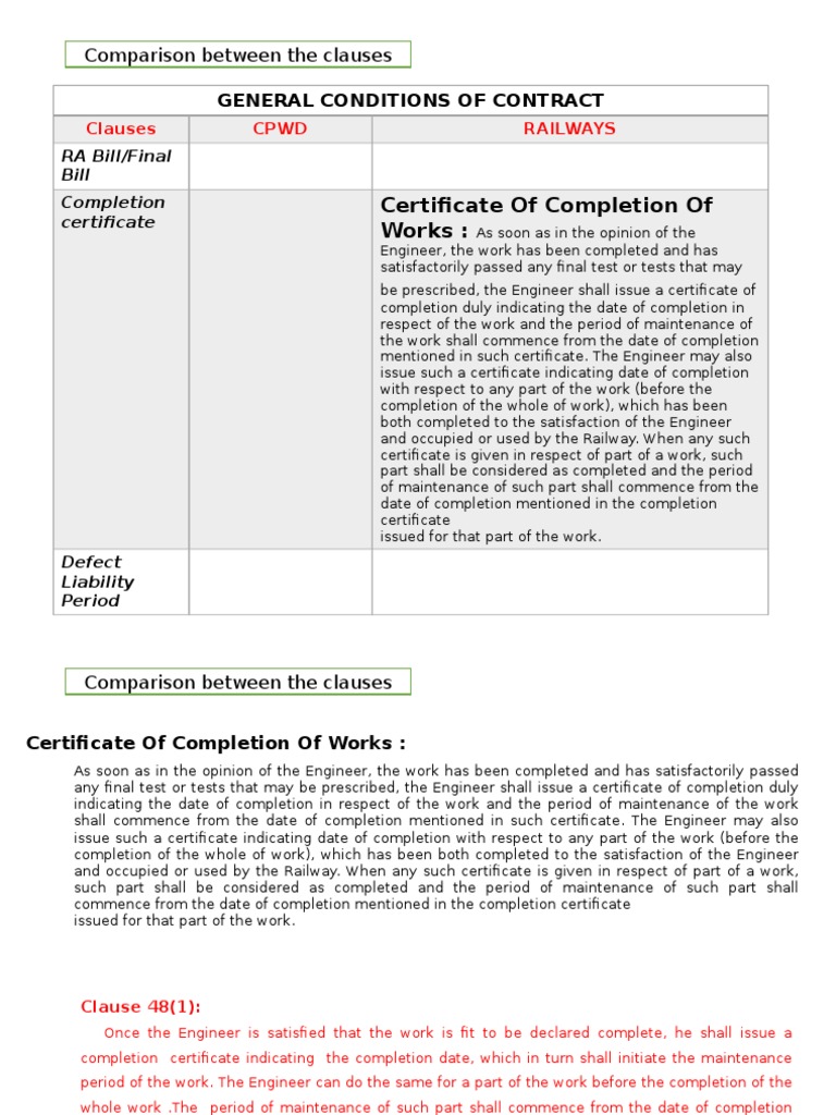 General Conditions of Contract: Comparison Between The Clauses | PDF ...