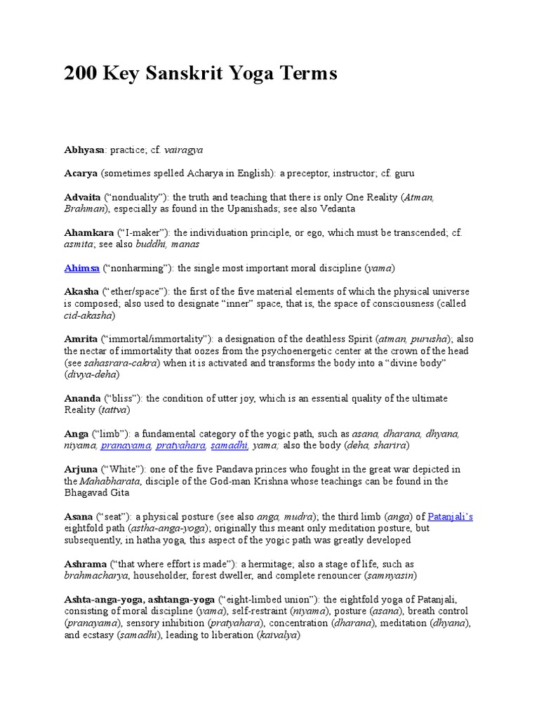 200 Key Sanskrit Yoga Terms | PDF | Moksha | Yoga