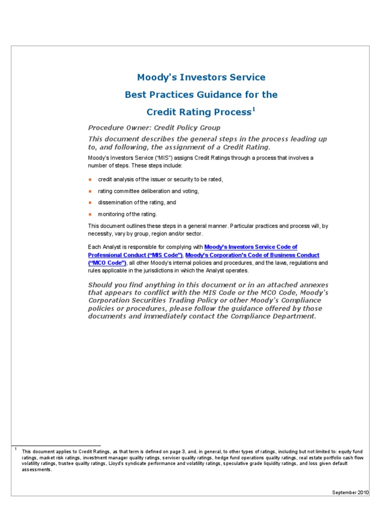 Credit Rating Process Best Practices Guide | PDF | Moody's Investors ...