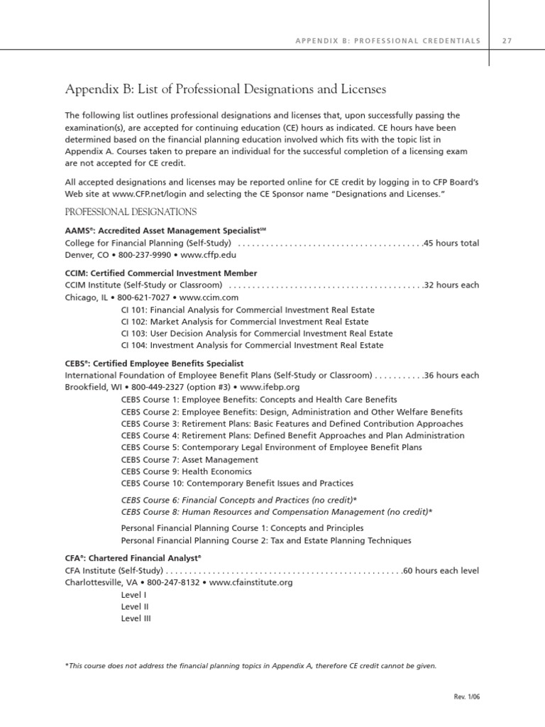 Appendix B: List of Professional Designations and Licenses | PDF ...