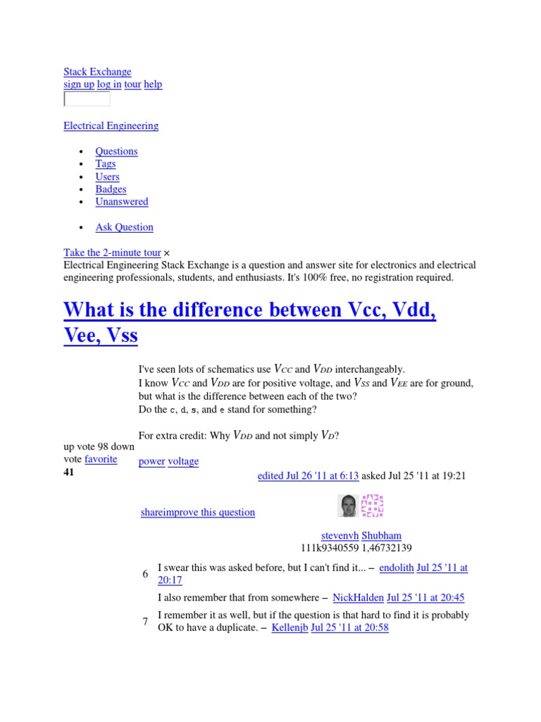 What Is The Difference Between VCC, VDD, Vee, VSS: V V V V V V | PDF ...
