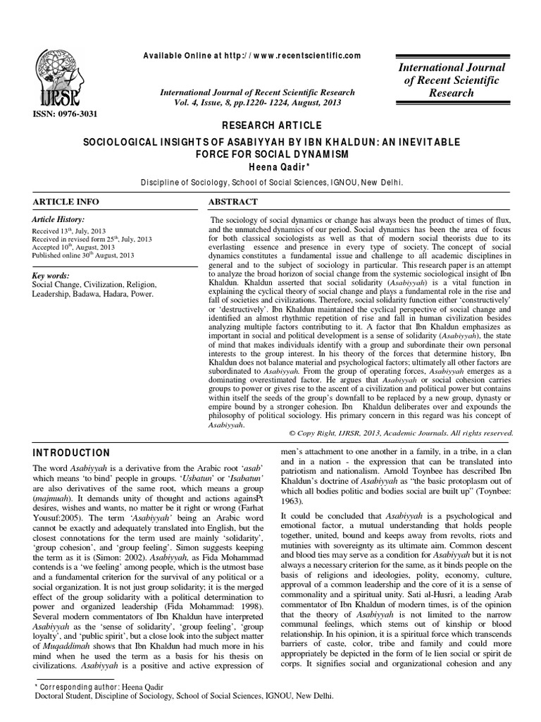 Sociological Insights of Asabiyyah by Ibn Khaldun - An Inevitable ...