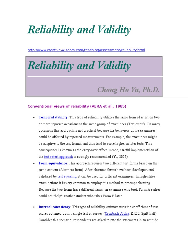 An In-Depth Examination of Reliability and Validity in Psychological ...