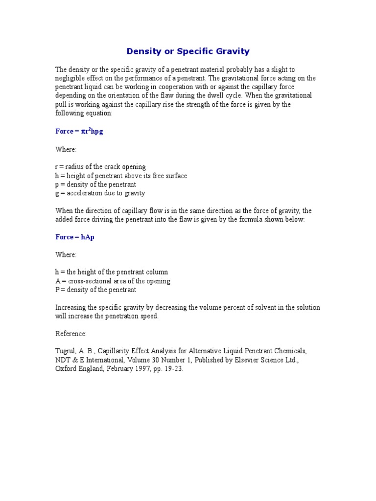 Density or Specific Gravity | PDF
