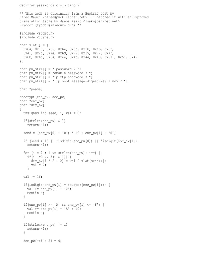 Decrypting Cisco Type 7 Passwords | PDF
