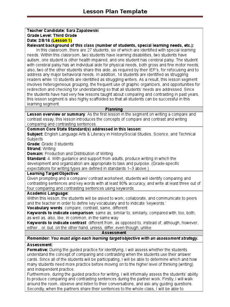 Part B Lesson Plans For Learning Segment | PDF | Educational Assessment ...