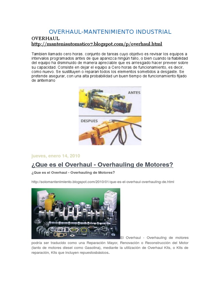 Qué es el Overhaul en Mantenimiento | PDF | Ingeniería de confiabilidad ...