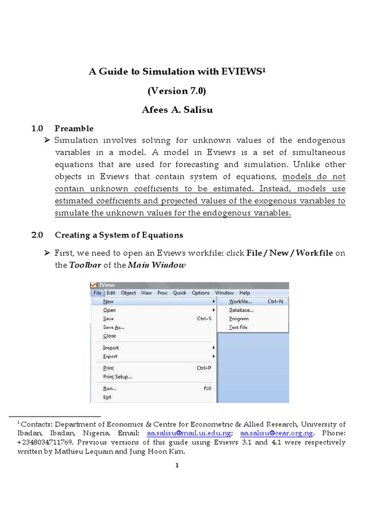 A Guide To Simulation With EViews by Afees Salisu PDF | PDF | Forecasting | Ordinary Least Squares