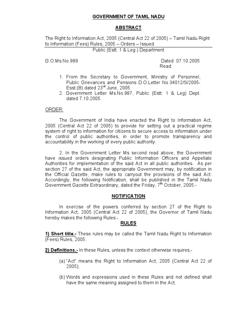 TN Govt RTI Rules | PDF | Government | Government Information