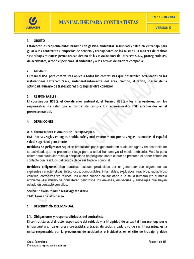 Manual Hse para Contratistas | PDF | Residuos | Derecho laboral