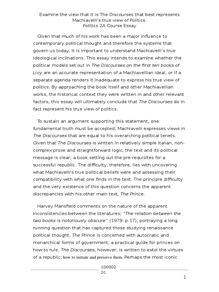Machiavellis True Views The Discourses V | PDF | Niccolò Machiavelli ...